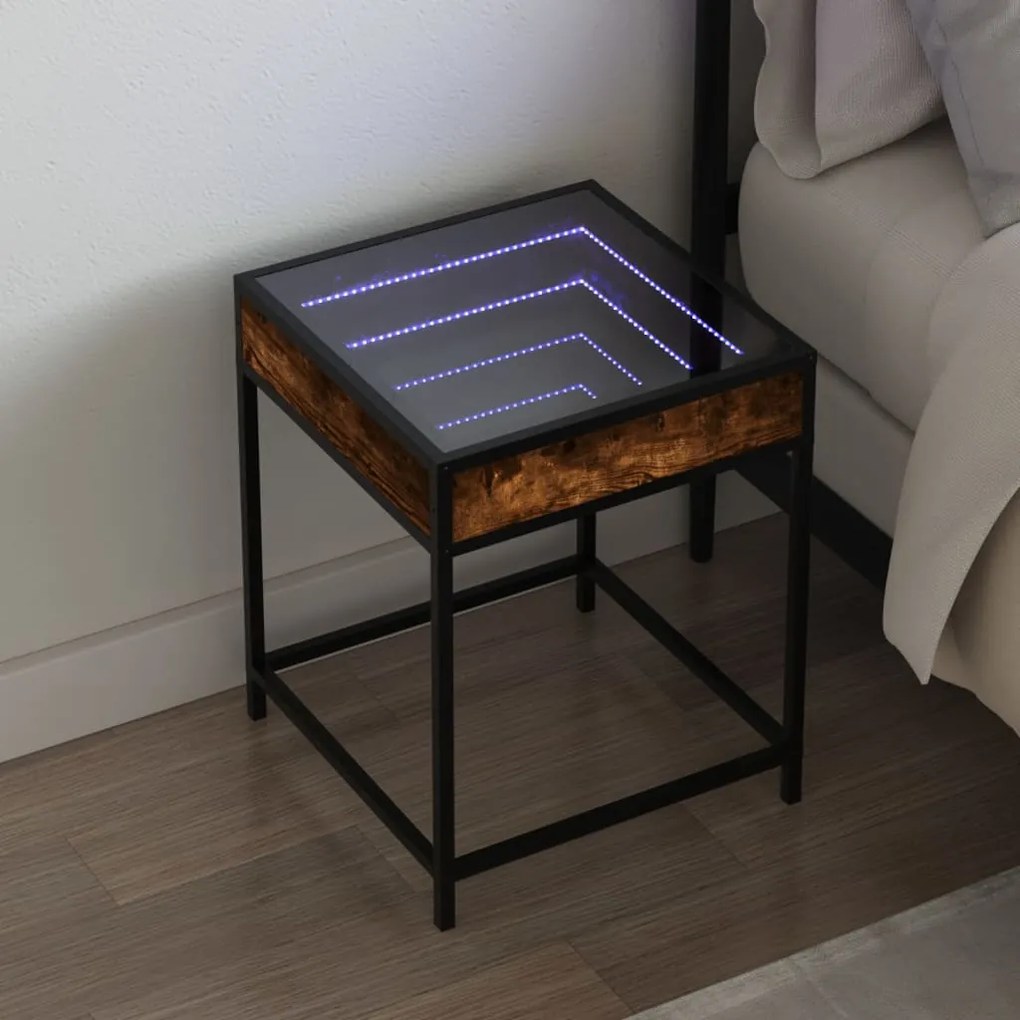 Noční stolek s Infinity LED kouřový dub 40 x 40 x 51 cm