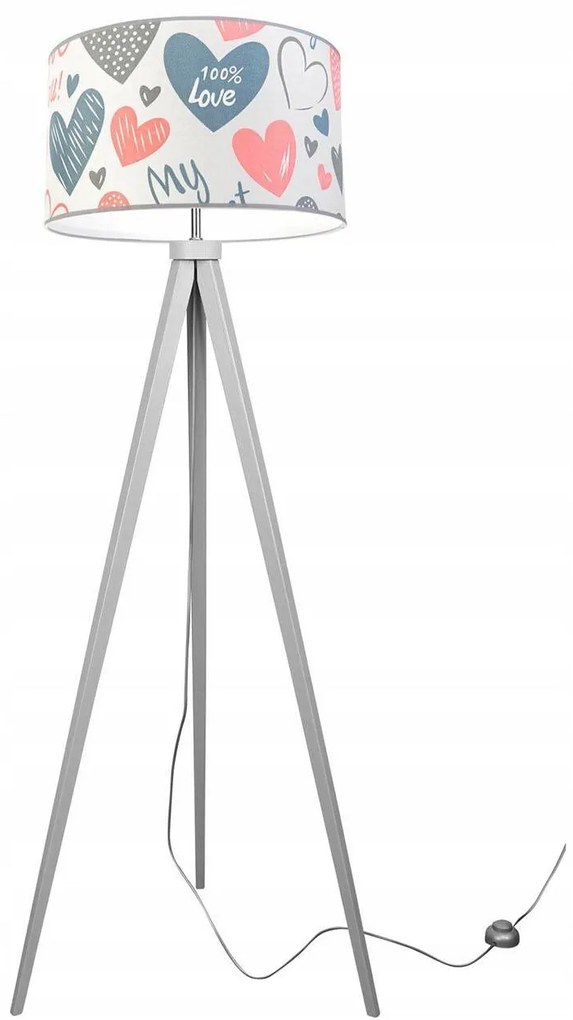 Dětská stojací lampa Heart, 1x bílé textilní stínítko se vzorem, (výběr ze 2 barev konstrukce), p