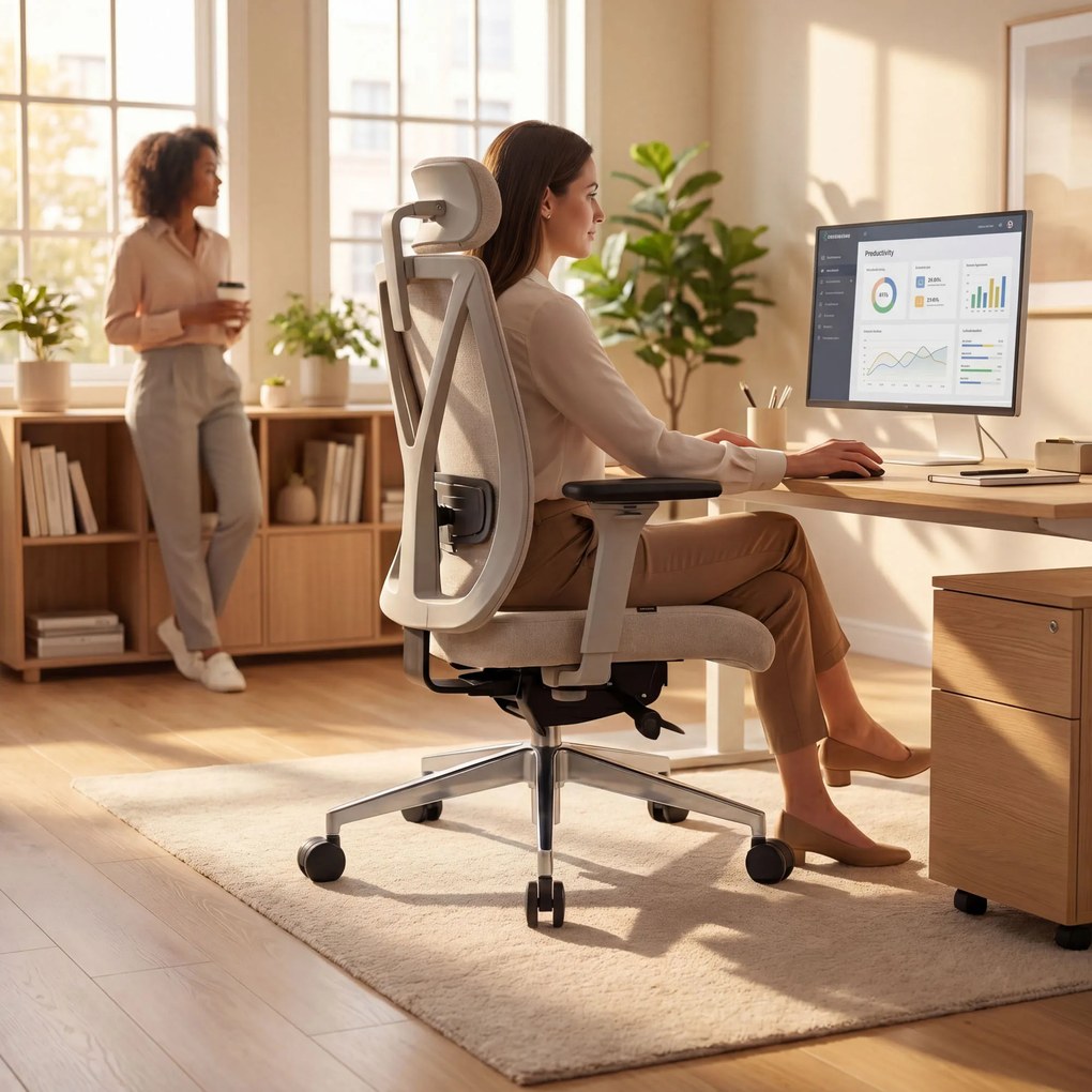 Ergonomická otočná kancelářská židle, světle béžová: VECTOR