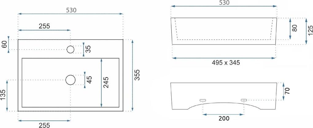Rea Valeria N umyvadlo, 51 x 36 cm, bílá, REA-U5000