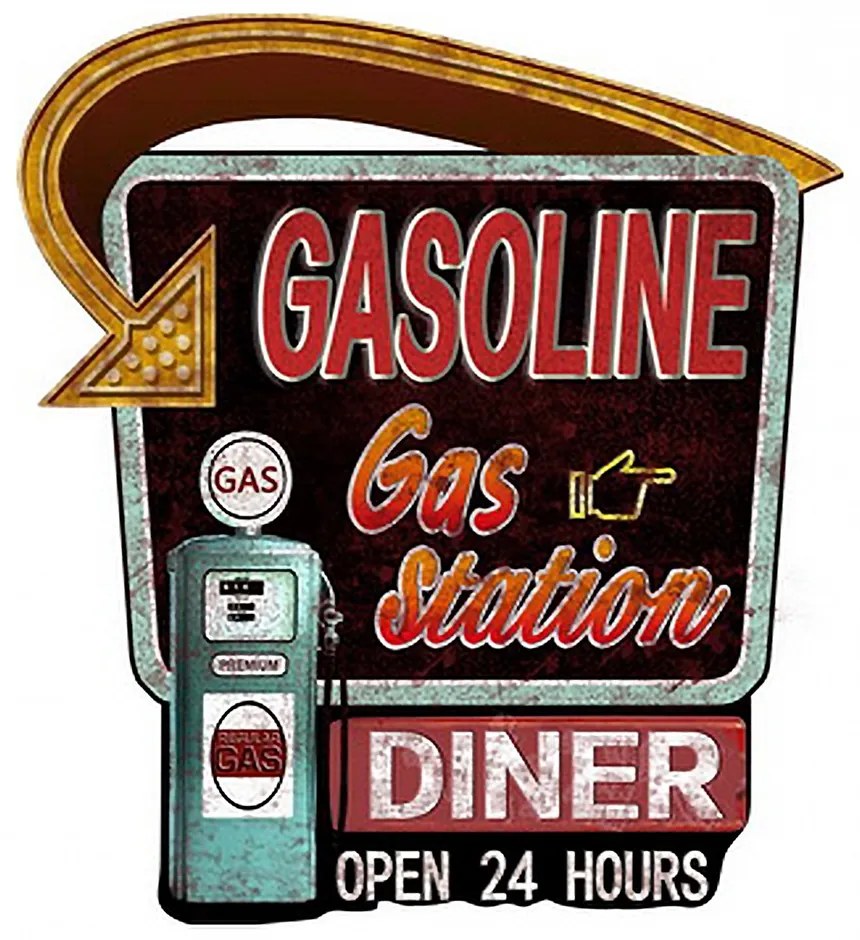 Černo-červená nástěnná kovová cedule Gasoline - 59*1*65 cm