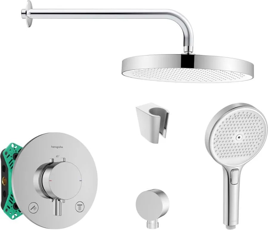 SANITINO - Sprchový set s termostatem a tělesem pod omítku Hansgrohe, příslušenství kielle, chrom SANI21HKK014