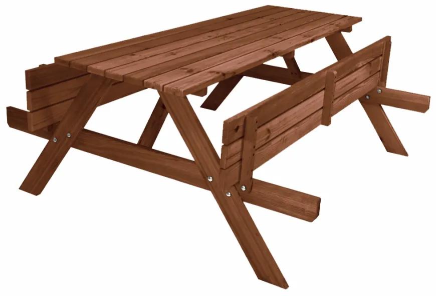 ROJAPLAST Zahradní set se sklopnými lavičkami - PIKNIK 180, dřevěný mořený