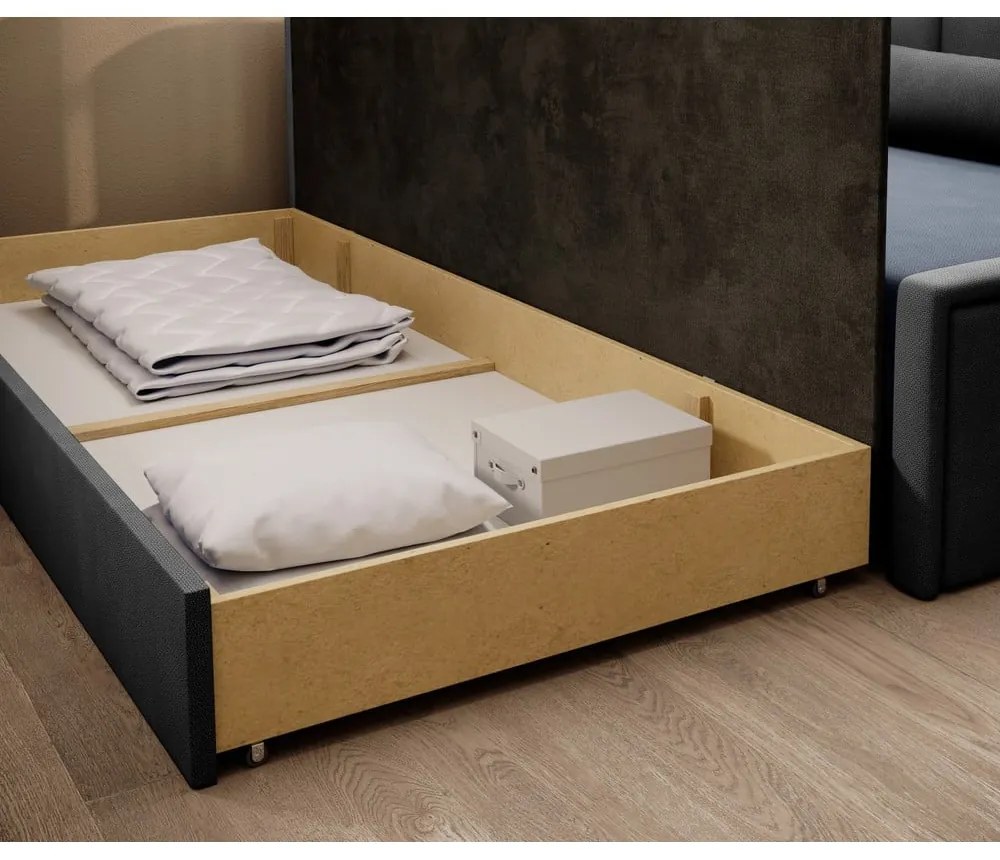 Modrá/šedá žinylková rozkládací/s úložným prostorem pohovka 214 cm Fulgeo – ELTAP