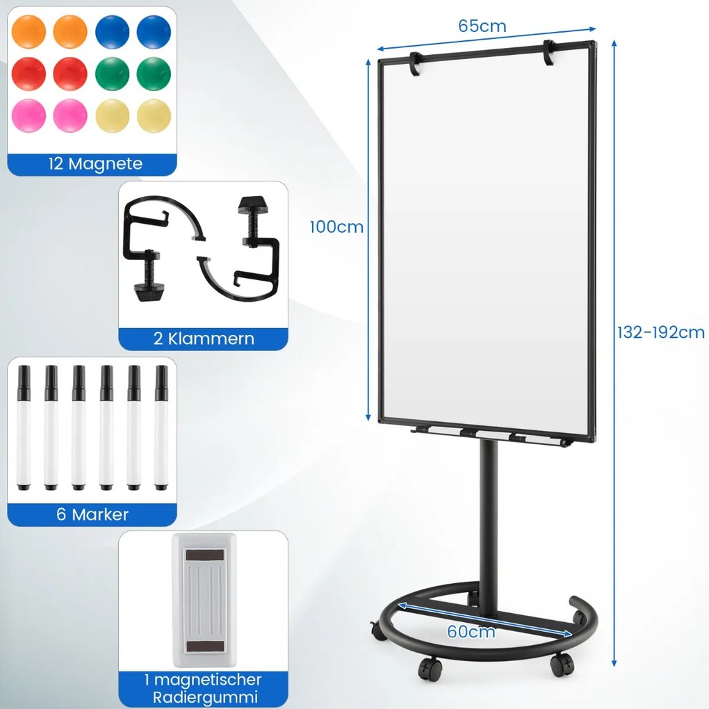 Costway Stojan na flipchart na kolečkách s magnety a popisovači, výška tabule