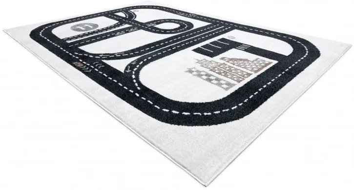 Dywany Łuszczów, Dětský kusový koberec Fun Track cream, 160x220, černobílá, dětský pokoj