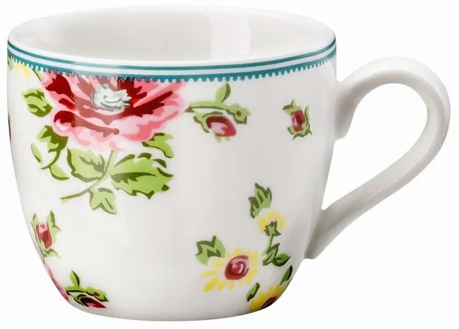 Rosenthal Springtime Hutschenreuther Flowers bílý porcelánový šálek na espresso s tyrkysovým proužkem a květinovým vzorem