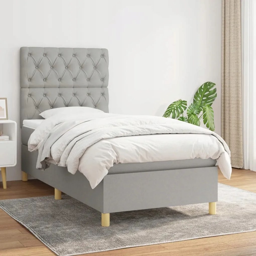 Box Spring Postel S Matrací Textil Světle Šedá Prošívaný design 80 x 200
