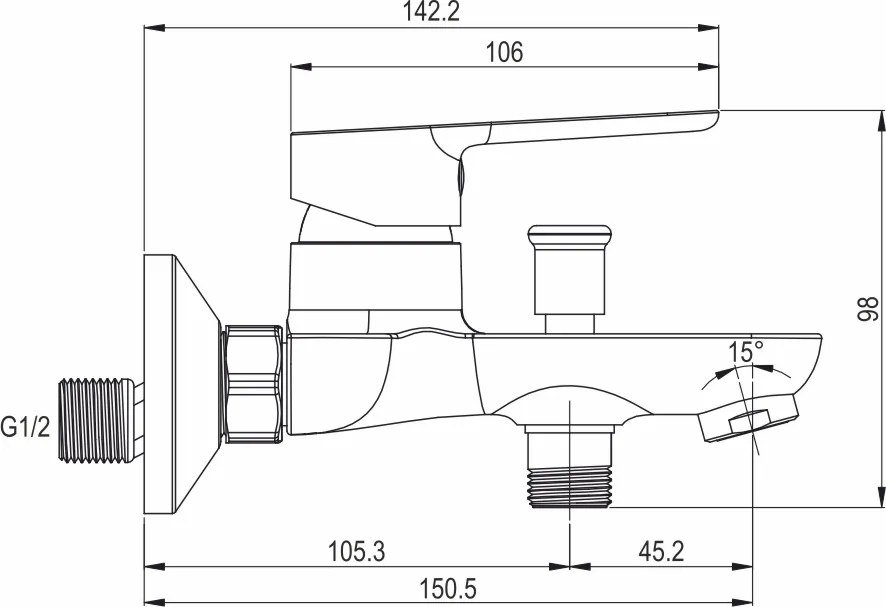 Mereo Mereo, Vanová nástěnná baterie, Zuna, bez příslušenství, chrom, CB90103Z