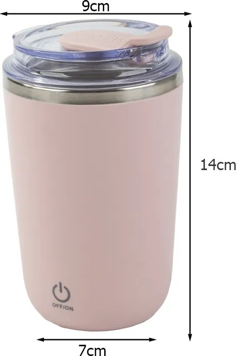 Verk Group Samomíchací hrnek 350 ml, ocelový termos na studené i horké nápoje, s usb kabelem