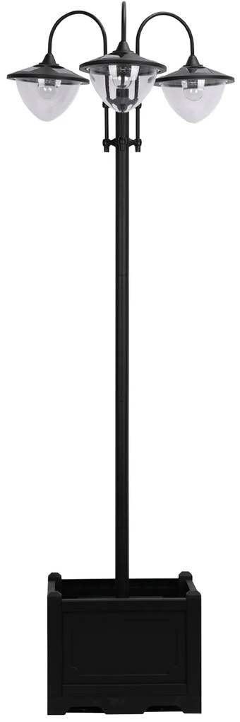 Outsunny solární světlo zahradní světlo 3-hlavová lampa s podstavcem květináče, vodotěsné, nerezová ocel, 60x55x189cm| Aosom