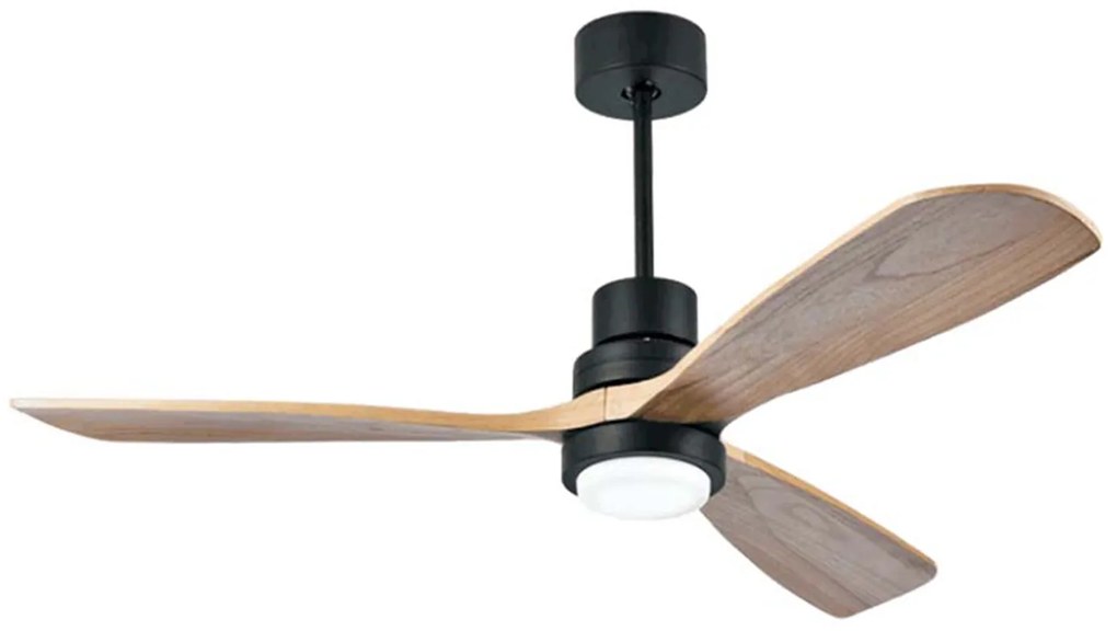 Zambelis 19141 stropní DC ventilátor s LED osvětlením, matně černá, přírodní dřevo, ø132cm