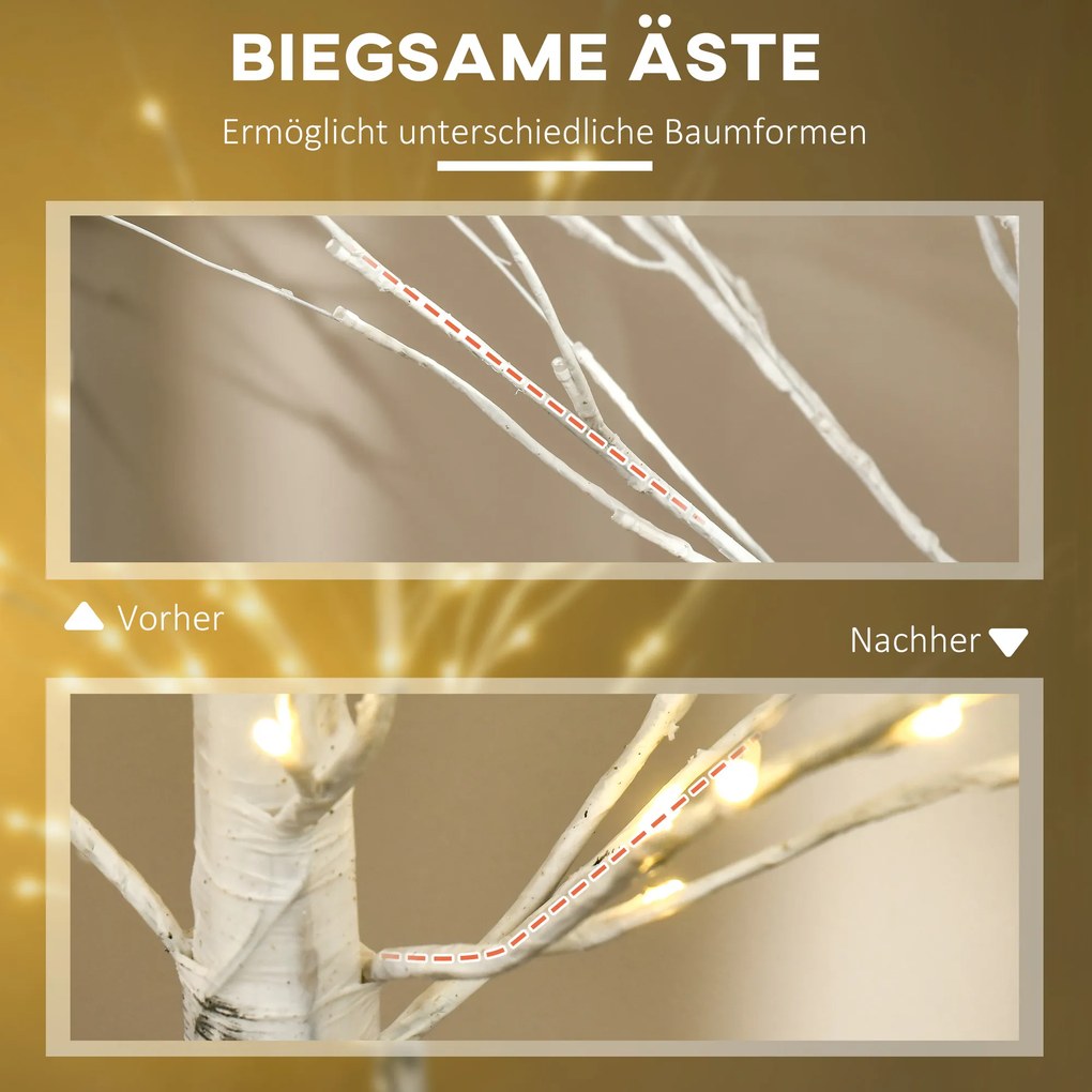 HOMCOM Umělá bříza 150 cm s LED diodami, vánoční dekorace umělá bříza na párty, narozeniny a svatbu | Aosom.de