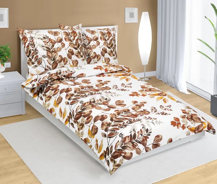 Bellatex Povlečení bavlněné Lupení hnědá, béžová rozměr 140x220, 70x90 cm