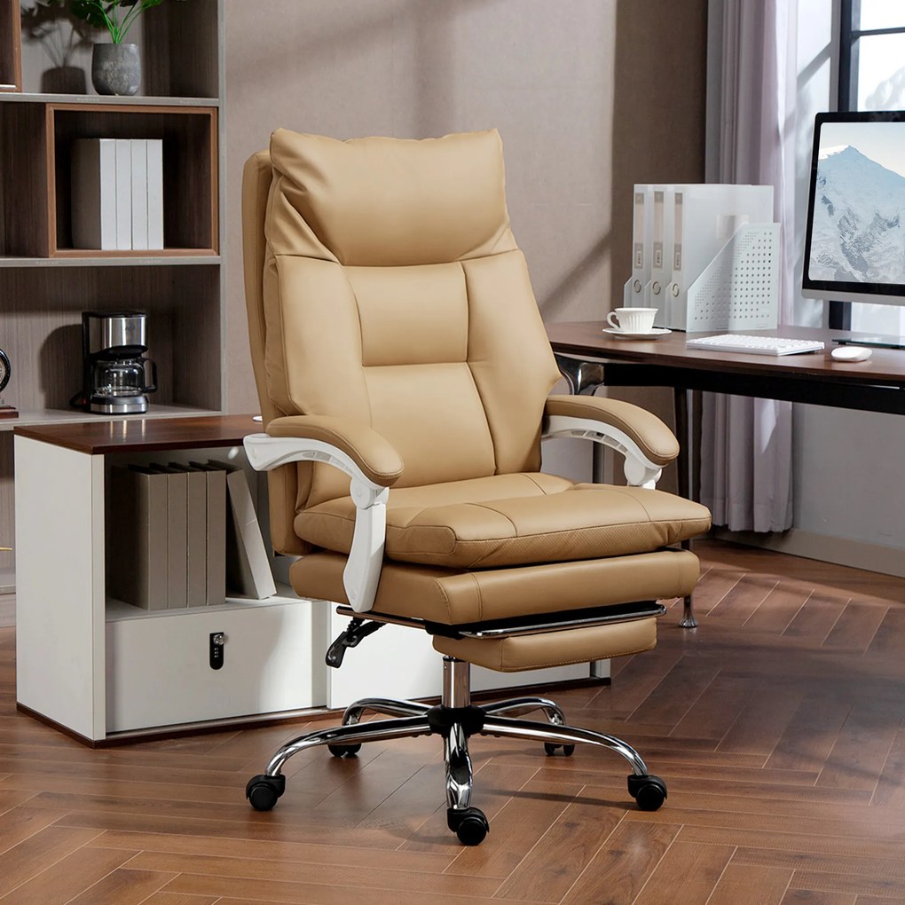 HOMCOM Kancelářská židle Ergonomická židle u stolu s bederní opěrkou, opěrkou nohou Světle hnědá
