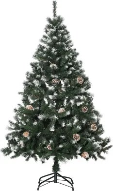 HOMCOM umělý vánoční strom, 676 větviček, 41 šišek, zasněžené špičky, nehořlavý, 180 cm