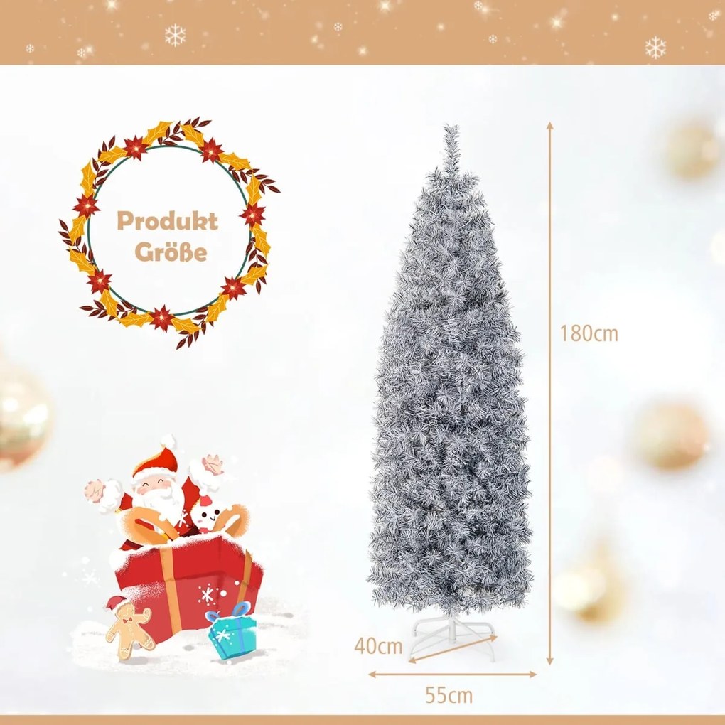Costway 180 cm umělá tužka vánoční stromeček s 250 studenými bílými LED diodami