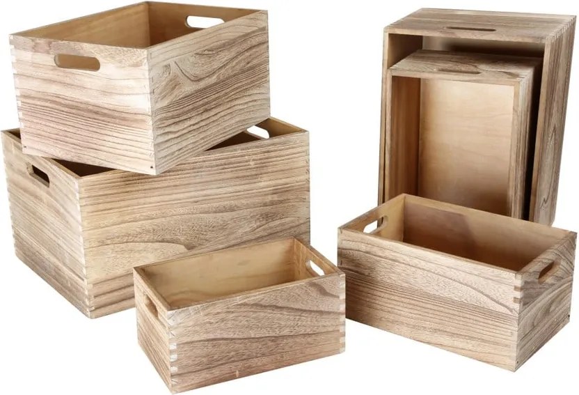Sada 6 dřevěných úložných boxů Legler Wooden