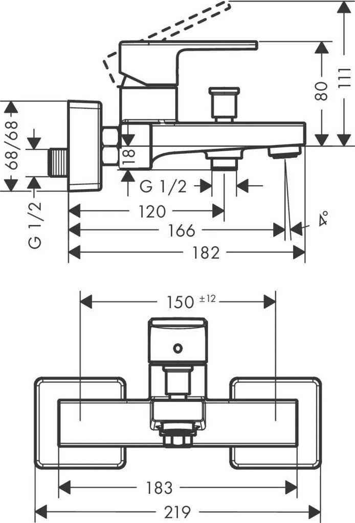 Hansgrohe Vernis Shape, nástěnná vanová baterie, černá matná, 71450670