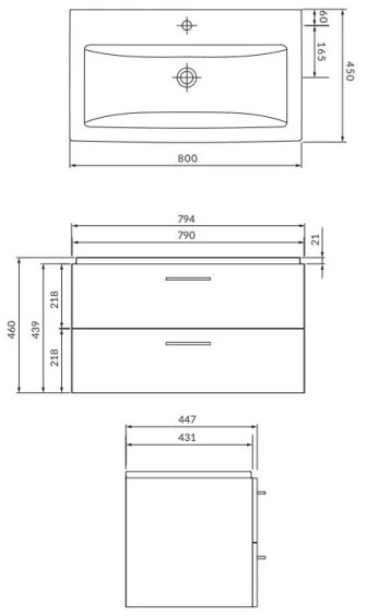 Cersanit S801-338-DSM - Závěsná koupelnová skříňka s umyvadlem LARA 80 cm bílá