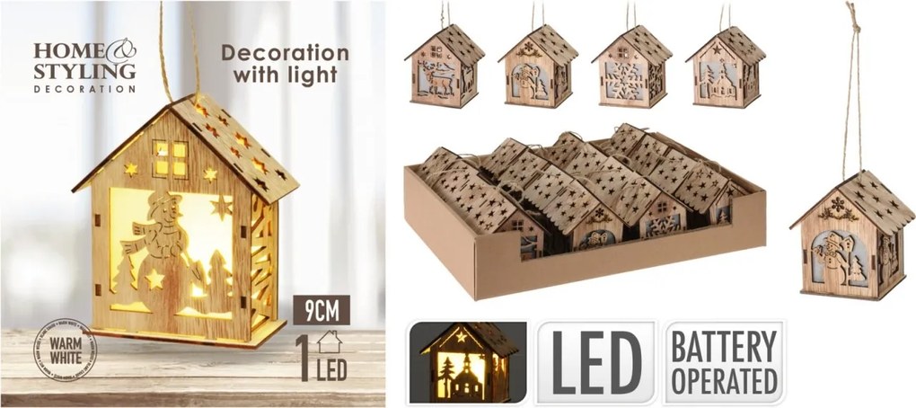 Vánoční LED domek - 9 cm