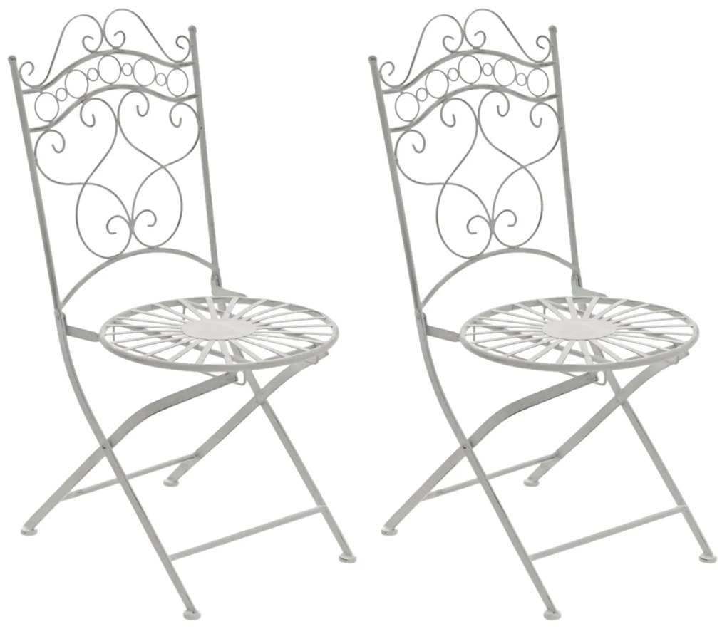 Kovová židle skládací Indra (SET 2 ks) - Bílá antik