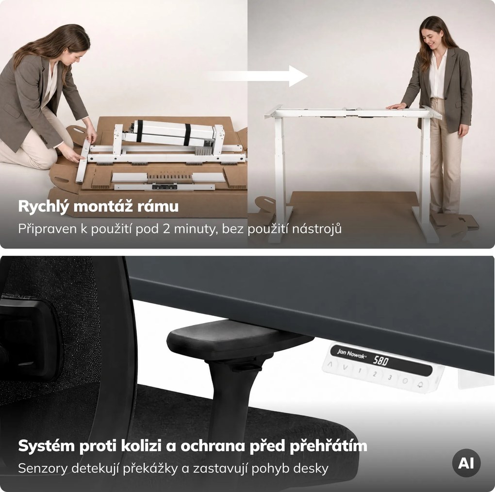 Elektrický stůl s nastavitelnou výškou ergonomický bílo-antracitový,1400x700 mm: ARIA