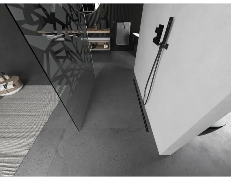 Mexen Kioto, sprchová zástěna Walk-In 120 x 200 cm, 8mm čiré sklo bílý vzor, grafitový profil, 800-120-002-66-85