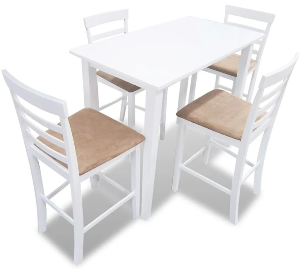 271832 vidaXL Bílý dřevěný barový stůl a 4 barové židle, set