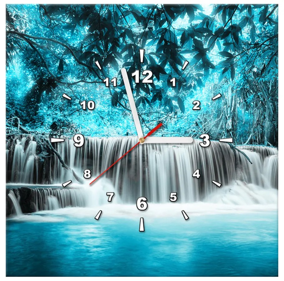 Gario Obraz s hodinami Vodopád v modré džungli Rozměry: 60 x 40 cm