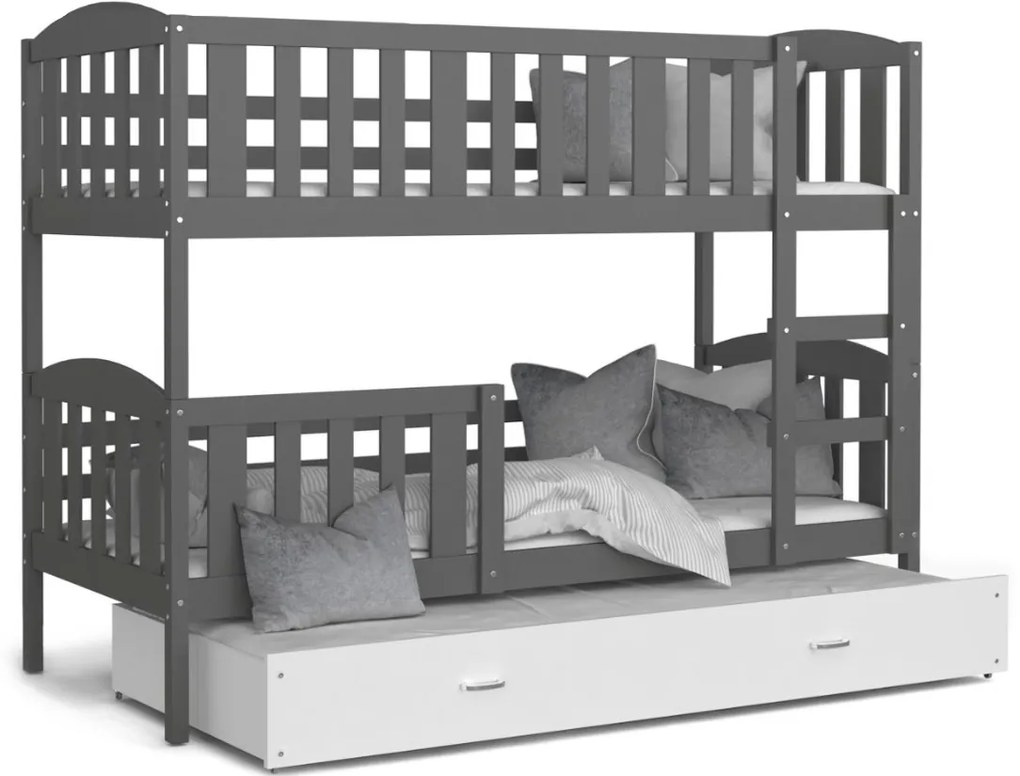 Expedo Dětská patrová postel s přistýlkou KUBA 3 COLOR + matrace + rošt ZDARMA, 190x80, šedá/bílá
