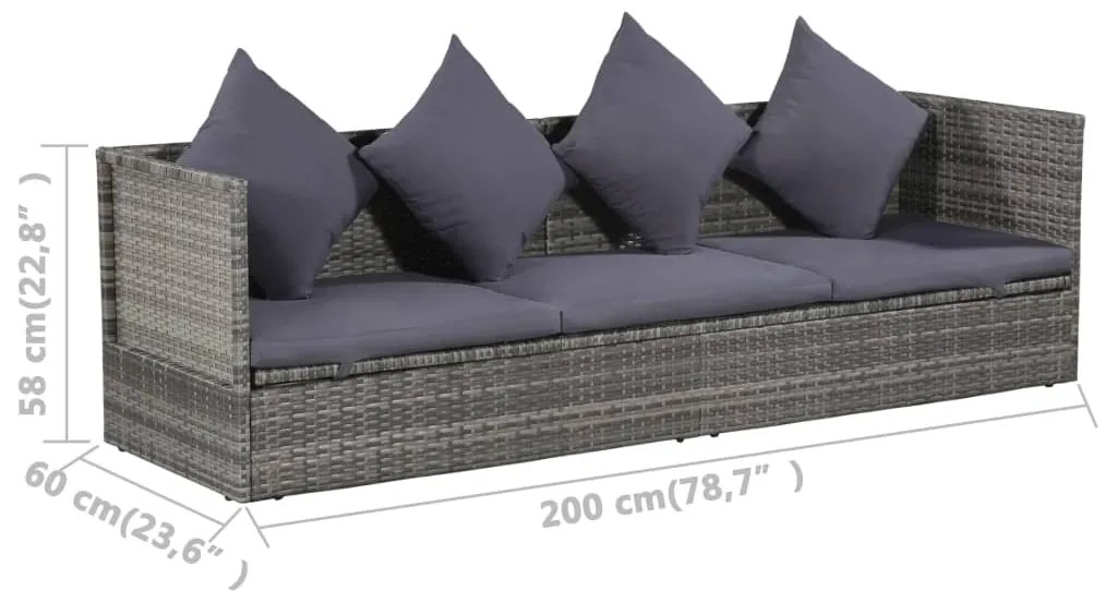 vidaXL Marketos Zahradní postel šedá 200 x 60 cm polyratan