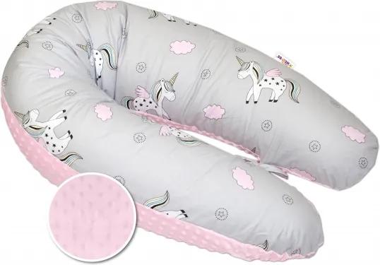 Kojící polštář - relaxační poduška Minky Baby Nellys, Jednorožec  růžový/šedý | BIANO