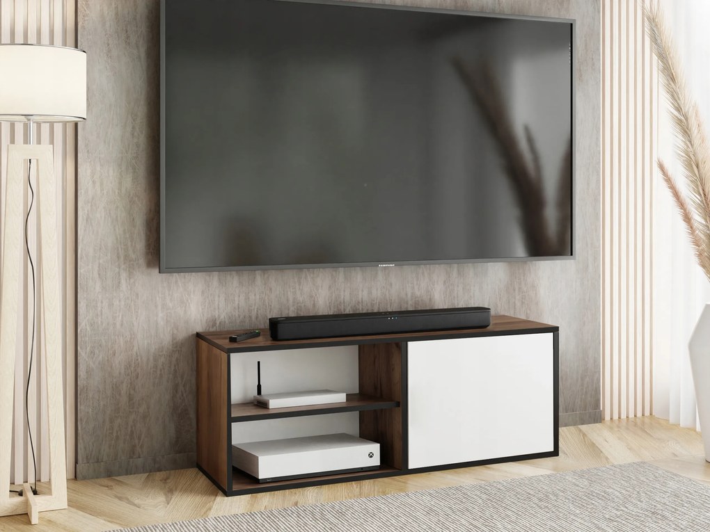 TV skříňka EDI 2 dub Craft zlatý + bílý otevřená TV skříňka s policí