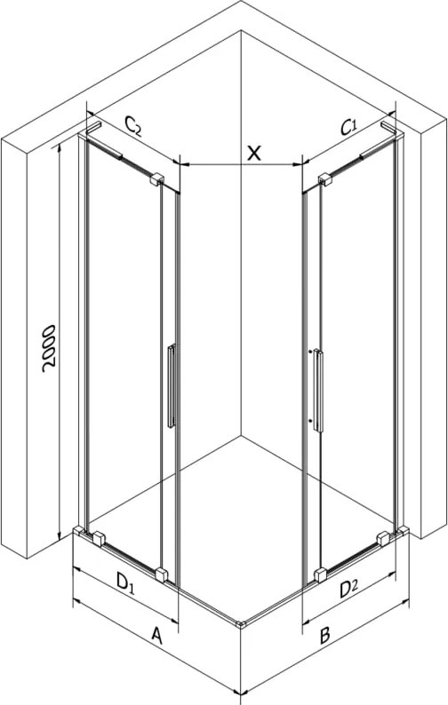 Mexen Velar L Duo sprchová kabina posuvná 100 x 90 cm, transparentní, černá - 871-100-090-02-03-70