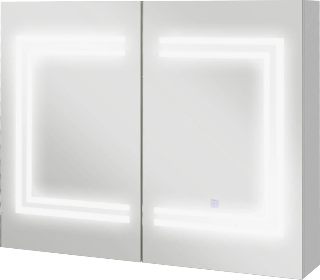 Koupelnová skříňka kleankin se zrcadlem a LED osvětlením, závěsný koupelnový nábytek se 2 dvířky, nastavitelnými policemi, dotykovým spínačem a nastav