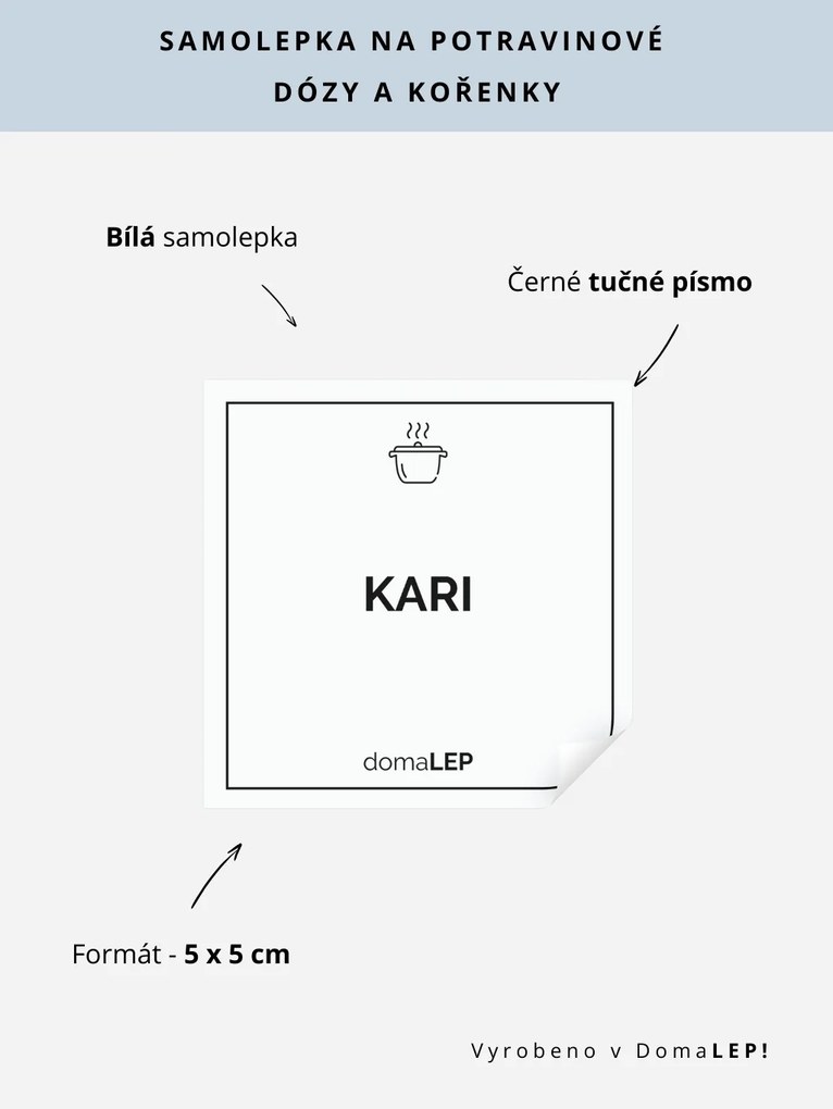 Samolepka na kořenky KARI bílá 5 × 5 cm tučné písmo