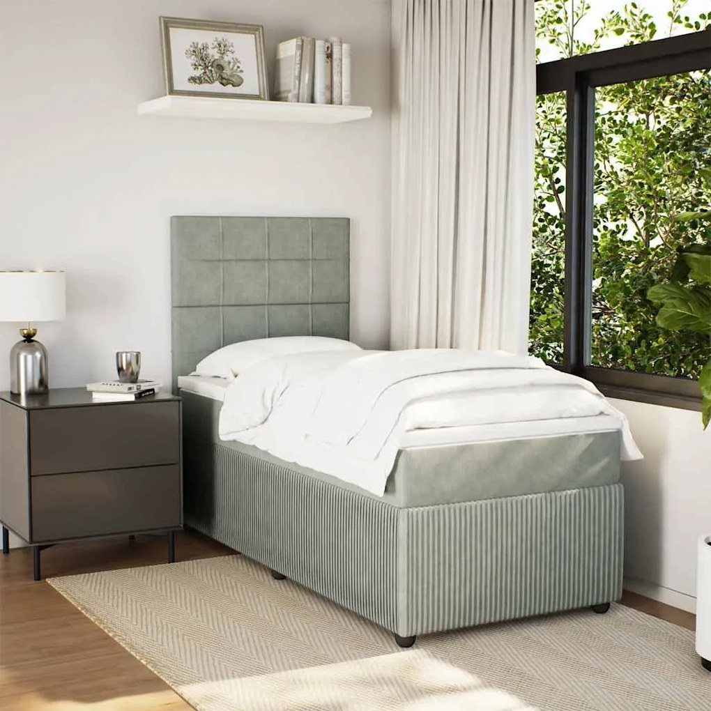 Box spring postel s matrací světle šedá 90x190 cm samet 3294514