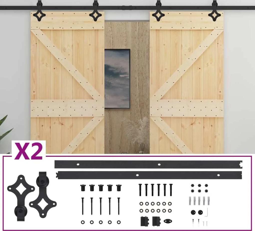 vidaXL Posuvné dveře s kováním 80 x 210 cm masivní borovice [3092446] Barva: Hnědá