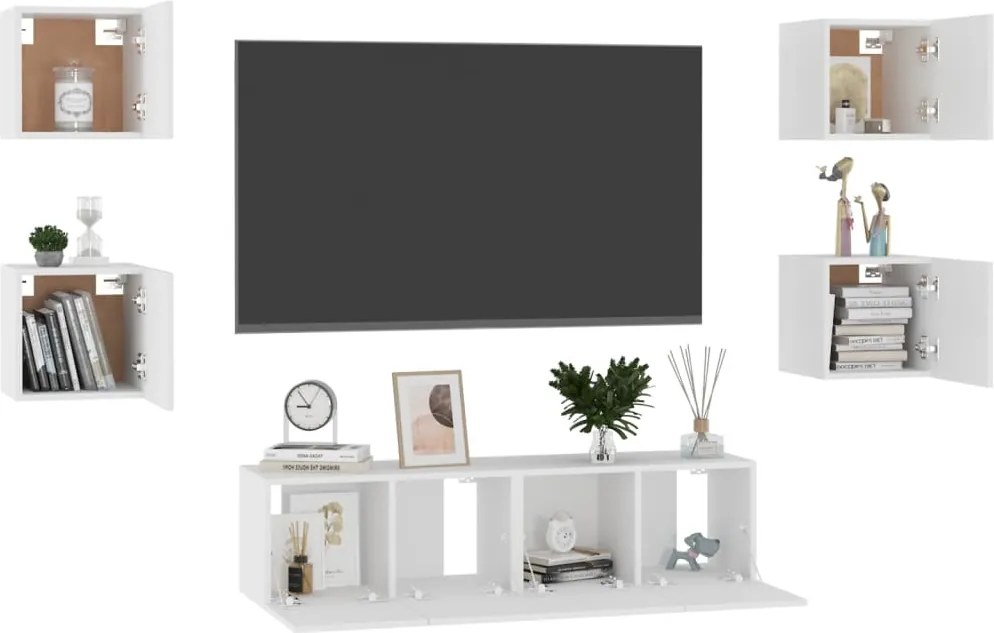6dílný set TV skříněk bílý kompozitní dřevo 3078660