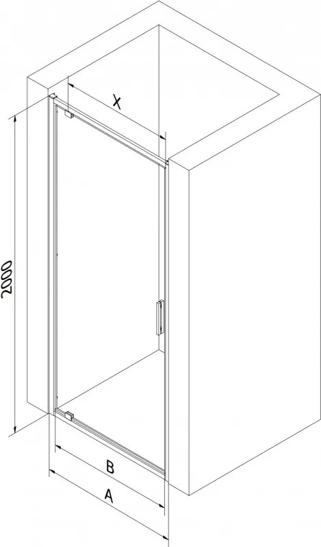 Mexen Exo, 1-křídlé sprchové dveře do otvoru 80 cm, 6mm čiré sklo, černý profil, 8181-080-000-70-00
