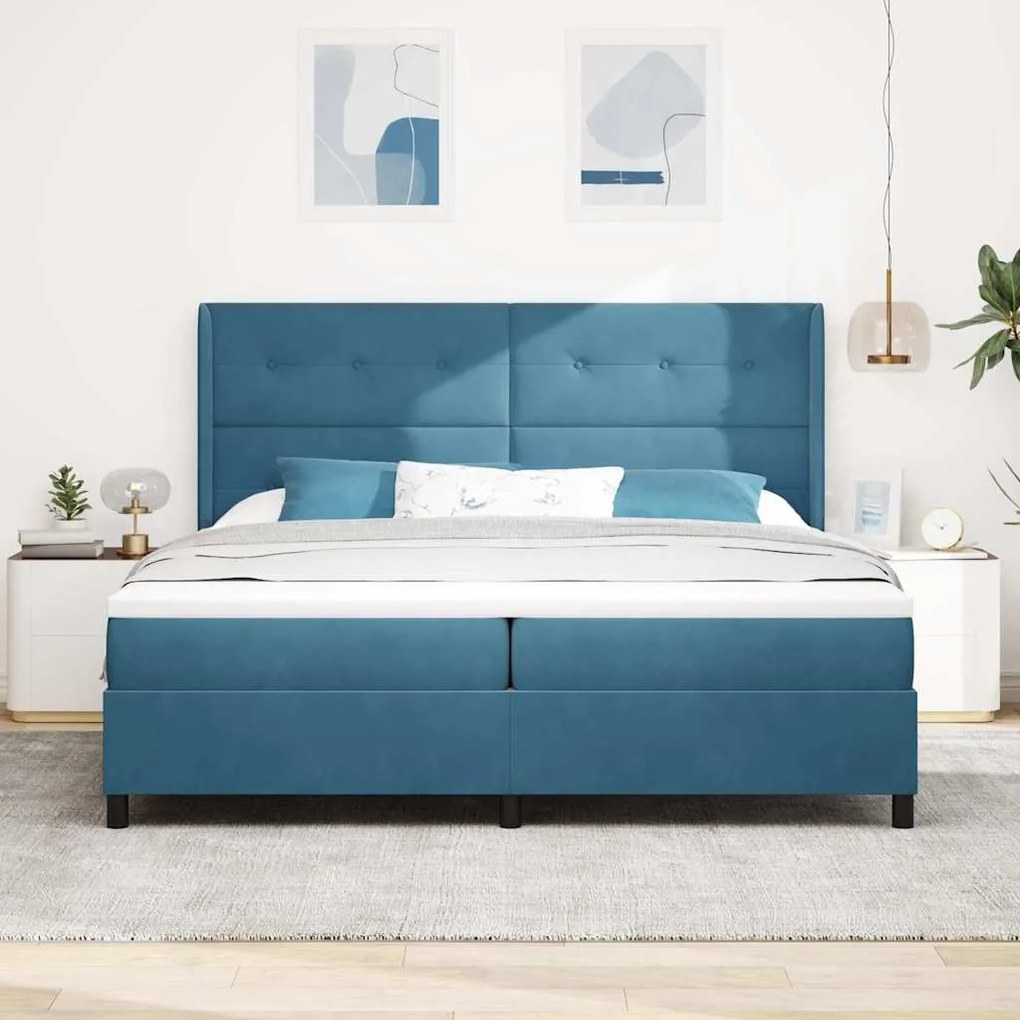 Postel s boxspringem s čelo Modrá 100 x 200 cm samet 3342030