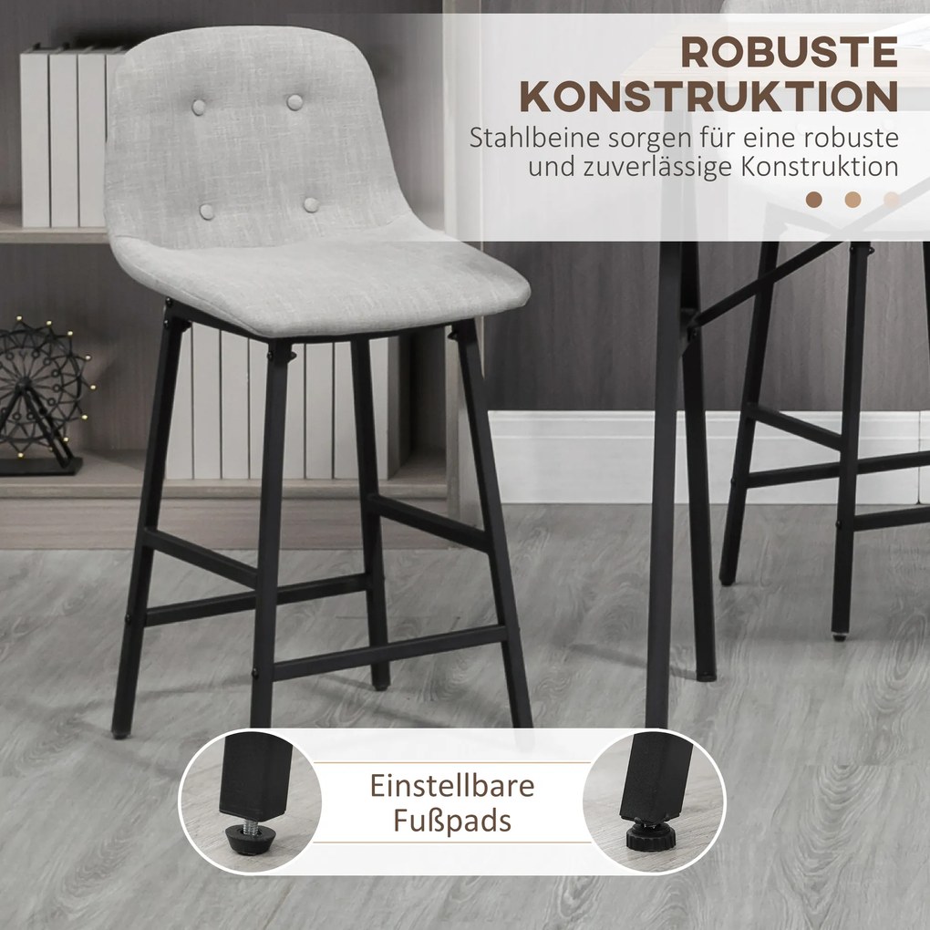 HOMCOM Barový set 5 ks s barovými židlemi, jídelní set do kuchyně, bistro stůl se 4 židlemi, kov, světle hnědá, 120x60x91 cm