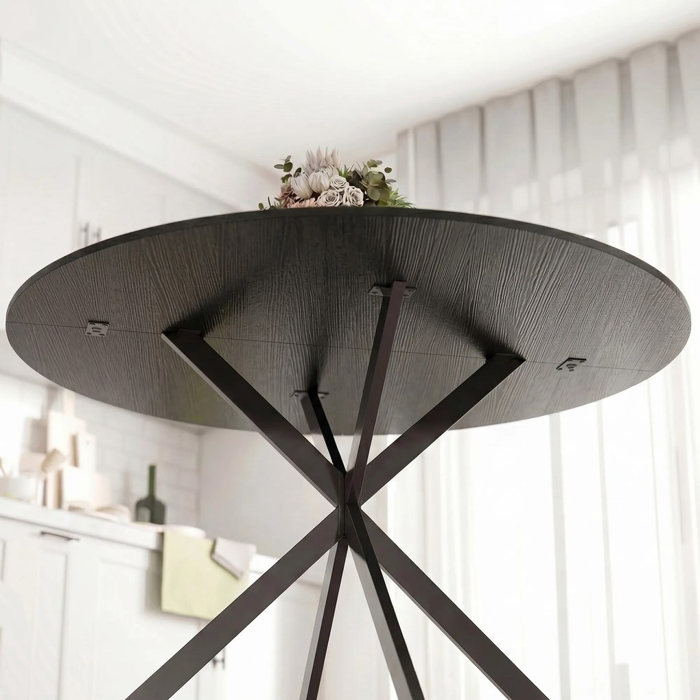 HOMCOM kulatý jídelní stůl pro 4, Ø 100 cm, průmyslový design, ocelové nohy, černý