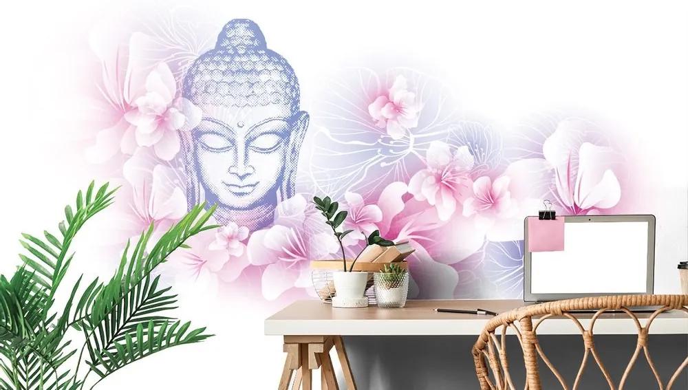 Tapeta Budha s květinami sakury - 225x150 cm