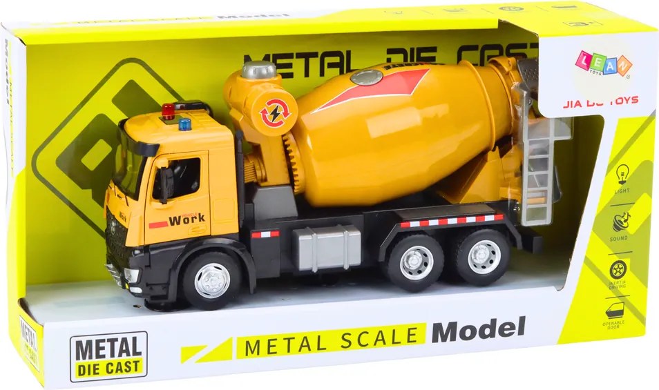 LEAN Toys Žluté betonové nákladní auto – stavební vozidlo s frikčním pohonem, světlem a zvukem
