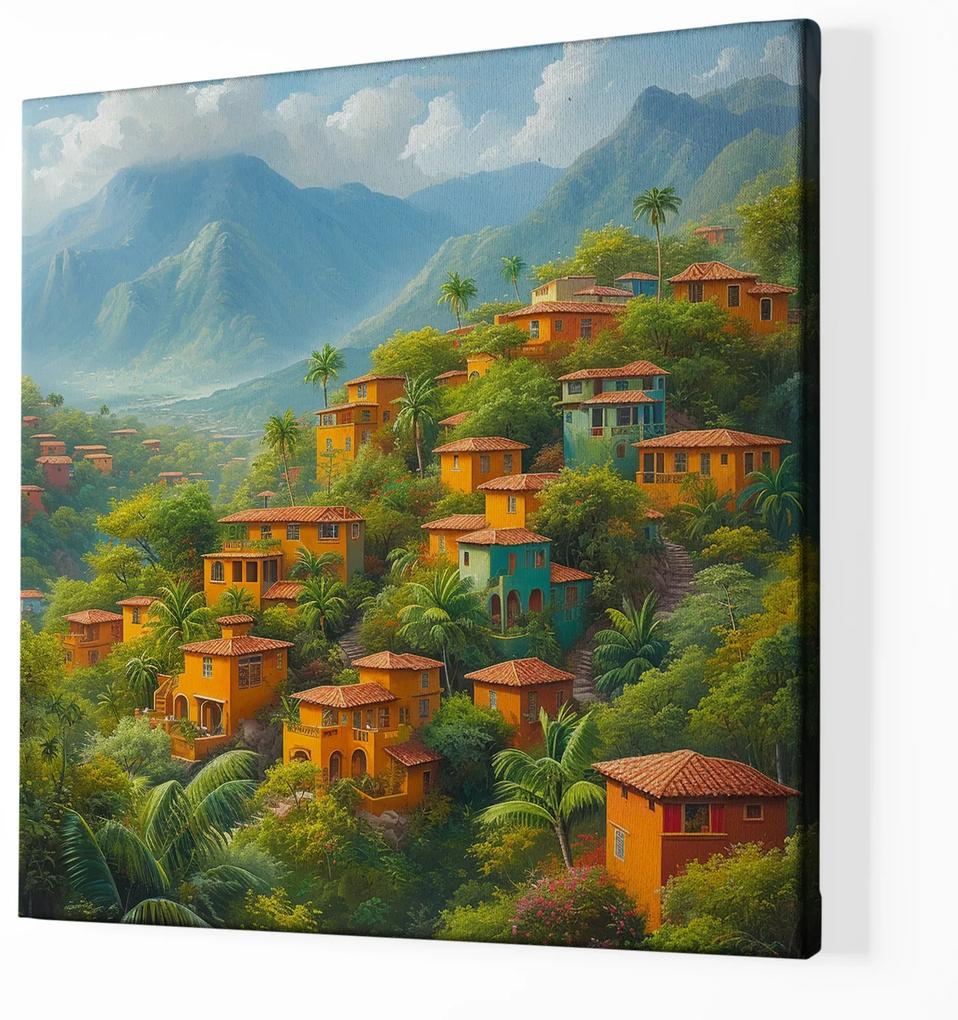 Obraz na plátně - Kostarická vesnička v kopcích FeelHappy.cz Velikost obrazu: 140 x 140 cm