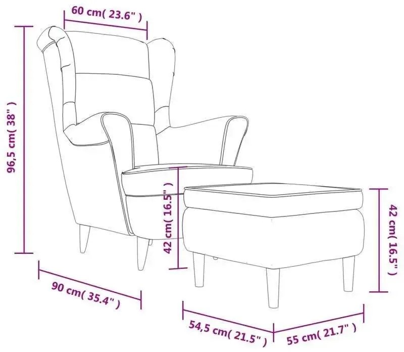 Křeslo ušák, s taburetem, relaxační, nohy tmavé, světle šedá, NoBi ASTRID 2