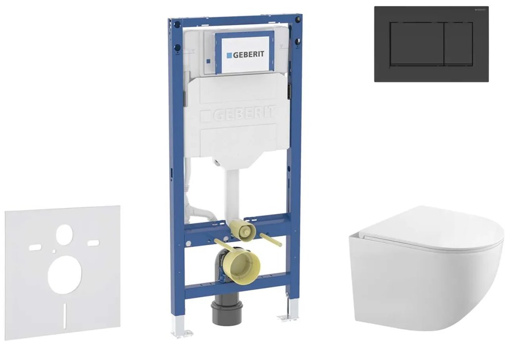 Geberit Duofix - Set předstěnové instalace, klozetu Gaia a sedátka softclose, tlačítko Sigma20, matná černá/černá SANI11CA5105B