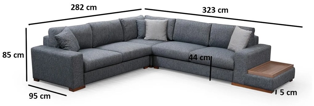 Rohová sedačka s integrovaným stolkem Bellona 323 cm antracitová - levá